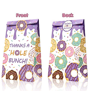 Levfla 24 PCS Donut Candy Bags Sprinkles Goodie Bags Thanks A Hole Bunch Stickers Sweet Doughnut Favor Ideas Kids Birthday Party Bash Decoration Supplies