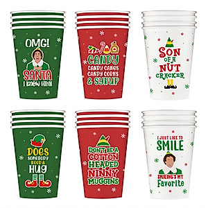 60 Pack Elf Christmas Cups, Buddy The Elf Christmas Party Supplies, 12 oz Funny Holiday Disposable Paper Cups, Xmas Party Drinking Cups for Coffee Cocoa Beverages Tea, Elf Merch Gifts for Women Men