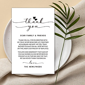 50 Thank You Placecards for Wedding, Wedding Thank You Place Setting Cards for Table Reception, Dinner Plates, Wedding Reception Thank You Cards, Heart Script,4 x 6 inch.