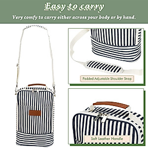 Tirrinia Insulated 2 Bottle Wine Gift Tote Bag - Wine Tumbler Glass Cooler Carrier for BYOB Restaurants, Wine Tasting, Travel, Park, Beach, Great Wine Lover Gift, Blue Stripe