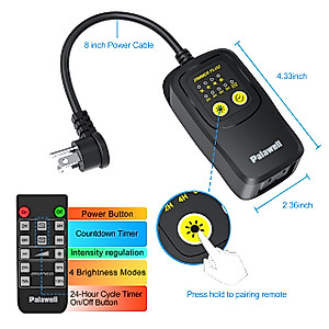 Outdoor Dimmer for String Lights,560W Outdoor Dimmer Plug, Weatherproof Lights Dimmer Plug,100FT Wireless Remote Control Dimming Timer for Led Light or Lamp Patio Lights Dimmer Timer (3 Prong Plug)