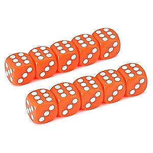 ZYM305 10Pcs/Set Orange White Dots Rounded Dice Board Game Mahjong Accessories 1.6CM Games Dice (Color : Orange)
