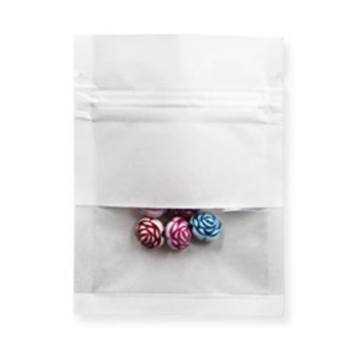 PABCK 100 Pack (Inner Size 2.36x2.36 inch) White Kraft Paper Resealable Bags with Clear Window Heat Seal Airtight Pouch for Zip Food Storage Lock Coffee Snack Packaging