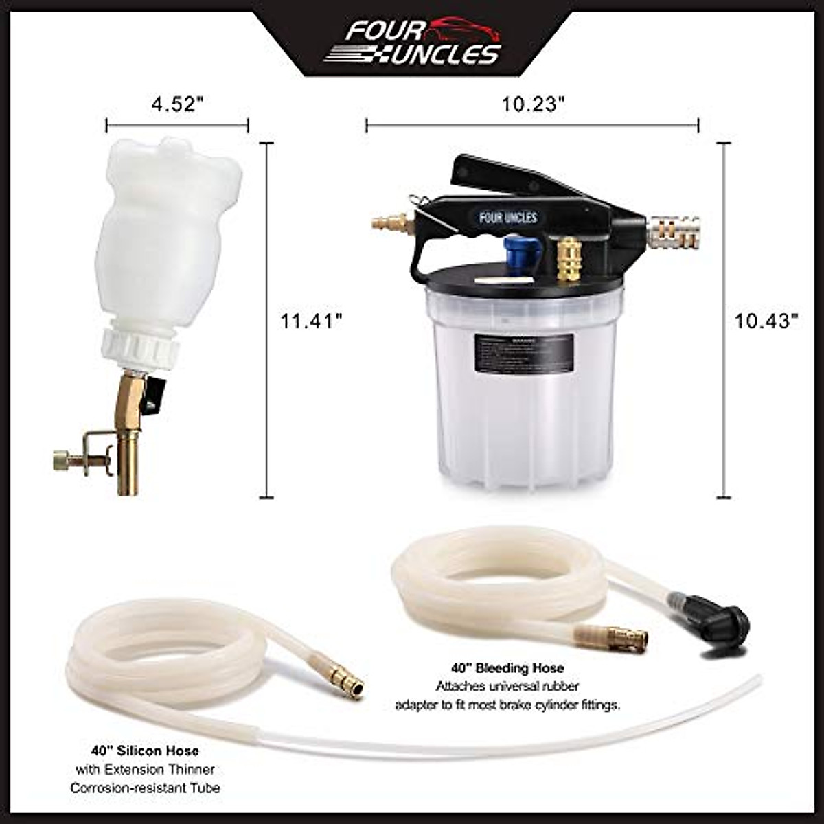 FOUR UNCLES 2L Vacuum Brake Bleeder - Vacuum Brake Bleeder Kit with 2L Brake Fluid Extractor and 1L Refilling Bottle