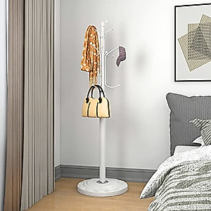 LASIEYO Coat Rack, Coat Rack freestanding With Disc Base, Standing Metal Coat Rack Stand Hat Hanger 12 Hooks, Easy Assembly for Coat Tree Hats Hanger Holder for Purse, Scarf Rack, Jacket (White)