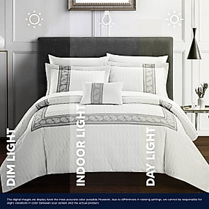 Chic Home - BCS10834-AN Titian 8 Piece Comforter Hotel Collection Hexagon Embossed Paisley Print Border Design Bed in a Bag-Sheet Set Decorative Pillow Shams Included, Queen, Taupe