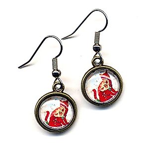 Red Cat Earrings, Cute Cat Stainless Steel earrings, Red Earrings, Surgical steel Earrings, Cat Lover Earrings, handmade by AnnaArt72