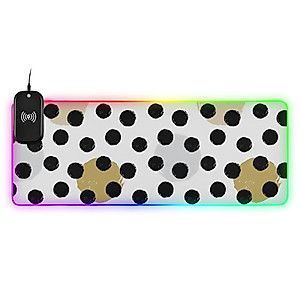 Polka Dot Wireless Charging Mouse Pad for Mobile Phone Extra Large Gaming Mousepad with 13 Lighting Modes Mouse Mat for Gaming MacBook PC Laptop Desk Home Office