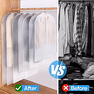 BALEINE 40" Translucent Garment Bags, 6 Packs PEVA Dress Bag for Closet Clothes Dresses Suit Coats Storage (24"x 40", 6PK)