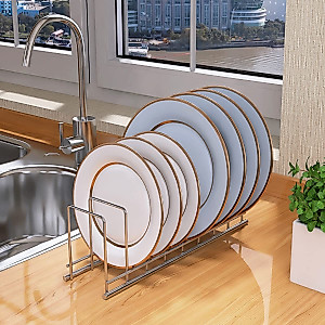 PINNIYOU Pot Lid Organizer, 2 Pack Kitchen Plate Pot Lid Rack Holder Rest, Storage Cutting Boards, Bakeware, Pots & Pans Serving Trays, Reusable Containers in Cabinet Pantry, USU201, Silver