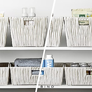 BINO 3 Pack Woven Resin Basket Organizer - Shelf Organizer with Built-in Carry Handles (White)