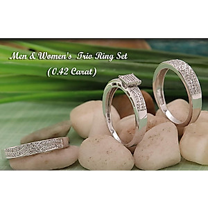 Dazzlingrock Collection 0.42 Carat (ctw) Round White Diamond Men & Women's Engagement Ring Trio Bridal Set, Sterling Silver