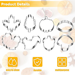 8-Piece Fall Cookie Cutter Set - Pumpkin, Maple Leaf, Football, Turkey, and More - Stainless Steel Baking and DIY Crafting Kit for Thanksgiving, Autumn Decor, and Festive Treats