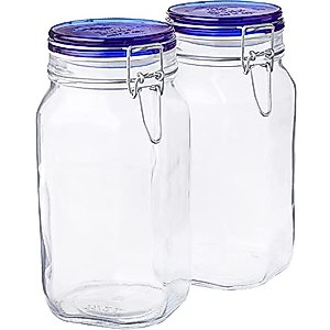 Bormioli Rocco Fido Collection, 2 Pack, 50.75 Oz. Food Storage Glass Jars, Airtight Rubber Seal & Glass Lid, With Stainless Wire Clamp, Made In Italy.