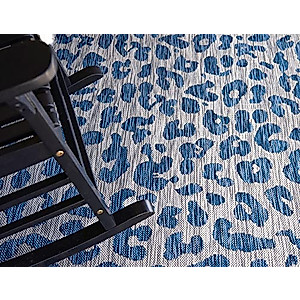Rugs.com Outdoor Safari Collection Rug – 4' x 6' Blue Flatweave Rug Perfect for Entryways, Kitchens, Breakfast Nooks, Accent Pieces