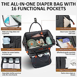 ROSEGIN Diaper Bag Backpack with Changing Pad, Pacifier Case - Grey Baby Bags for Girl Boy Newborn Unisex Infant Toddler - Baby Travel Bag for Mom Dad - Baby Shower, 30L Large Capacity