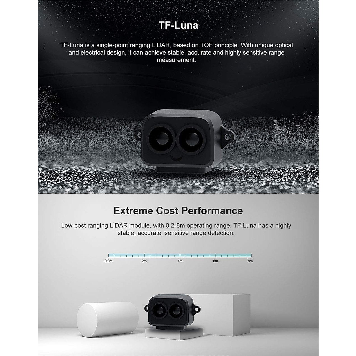 SmartFly info TF-Luna Lidar Sensor 0.1-8m Short-Range Distance Single-Point Ranging Finder Module UART / I2C Compatible with Pixhawk and Raspberry Pi for Drone/Robot Obstacle Avoidance