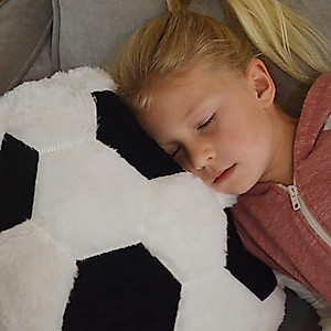 CatchStar Soccer Pillow Fluffy Soccer Plush Pillow Soft Stuffed Soccer Throw Pillow Decorative Round Large Soccer Pillow Cushion Big Sports Toy Gift for Kids Boy Children Room Decoration