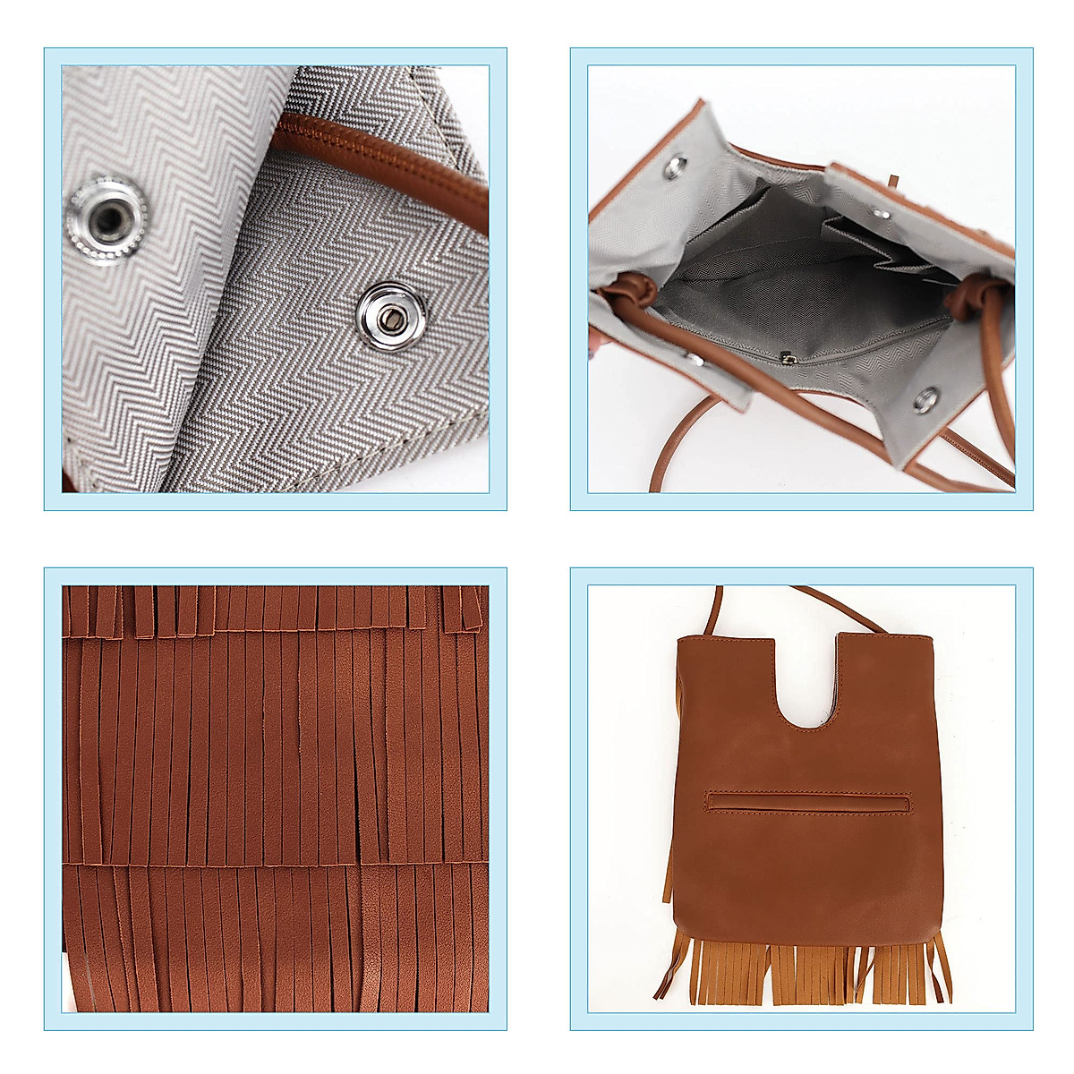 Quniko Cowgirl Crossbody Bag Fringe Messenger Bag Purse for Women Girls, Brown