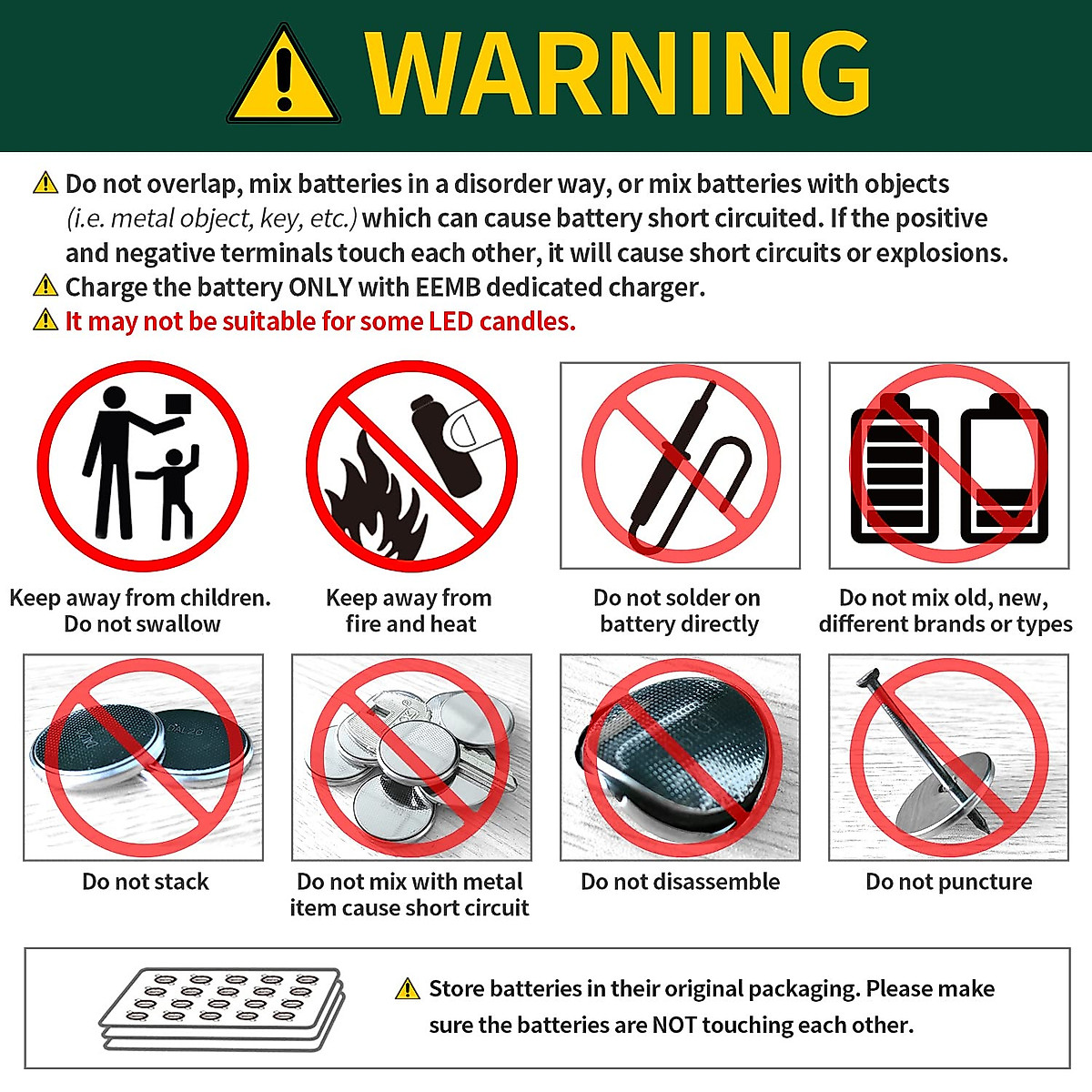 EEMB 10PCS LIR2032 Rechargeable Battery 3.7V Lithium-ion Coin Button Cell Batteries 45mAh 2032 Rechargeable Battery