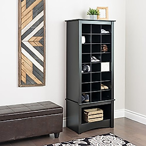 Prepac 24 pair Shoe Storage Rack with bottom shelf, Black