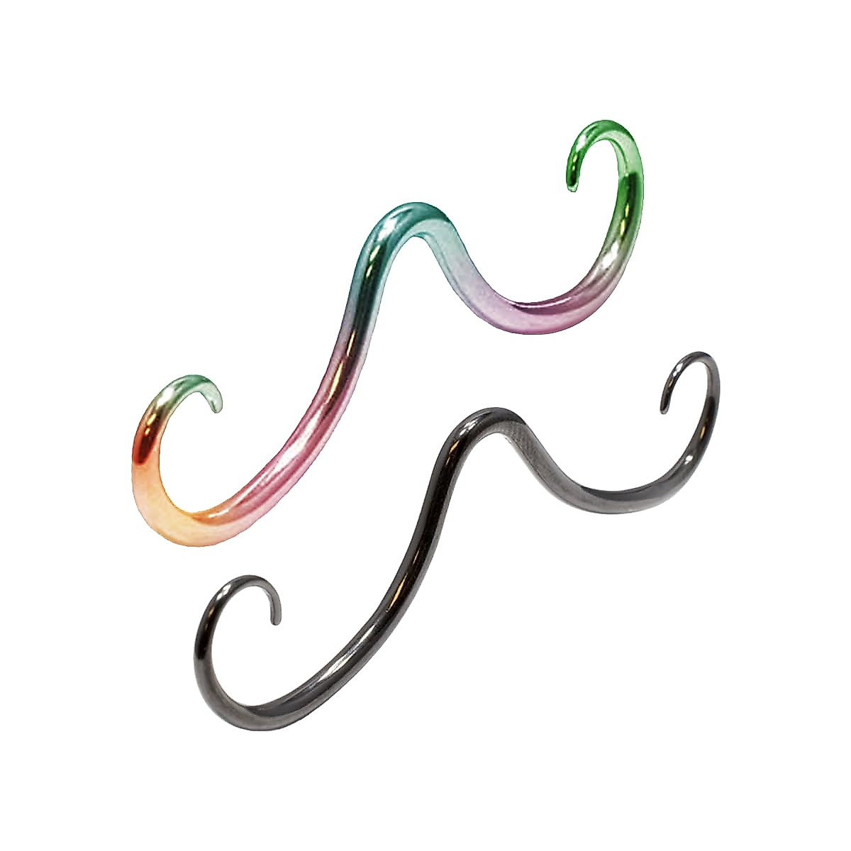 BodyJewelryOnline Black Septum Moustache Nose Ring [Curly Design], 316L Surgical Steel, 2¾” Length, Hypoallergenic, Lead/Nickel Free, Smooth Surface Rainbow removable O-rings