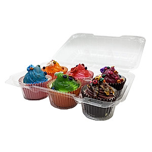Clear Cupcake Containers,12pc Plastic Disposable High Dome Cupcake Boxes 6 Compartment Cupcake Holders Cupcake Containers Half Dozen Cupcake Trays Durable Cup Cake Muffin Packaging Transporter