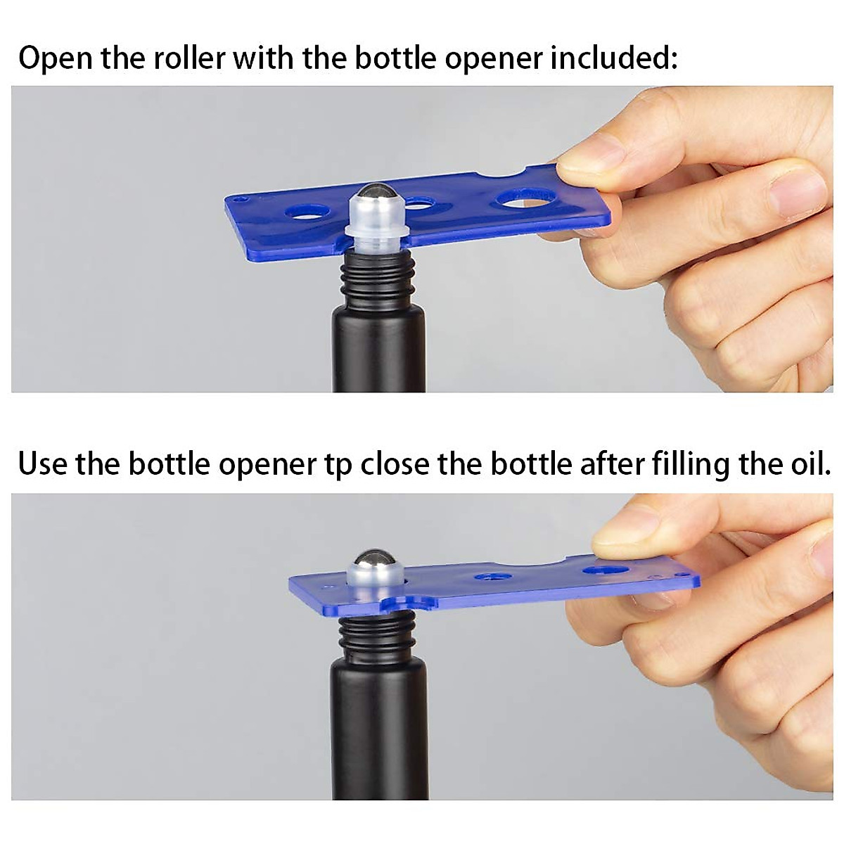 20PCS Roller Bottles 10mL Essential Oil Ultra Thick Matte Black Frosted Glass (2 Openers+3 Pipettes Value Pack), Stainless Steel Roller Balls w/Black Cap