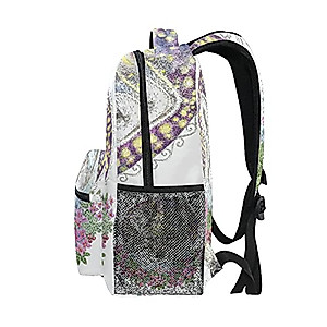 ALAZA Wolf Head Moon Wreath of Flowers Unisex Schoolbag Travel Laptop Bags Casual Daypack Book Bag