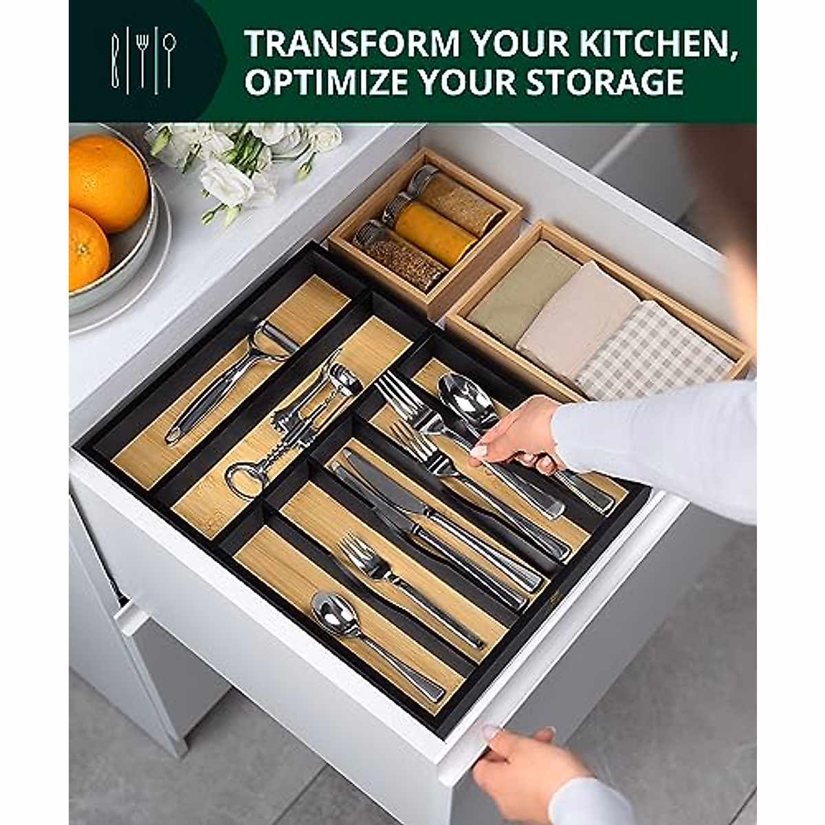 ROYAL CRAFT WOOD Premium Bamboo Kitchen Utensil Rack: Elegant Organizer and Spacious Utensil Holder for Streamlined Kitchen Storage
