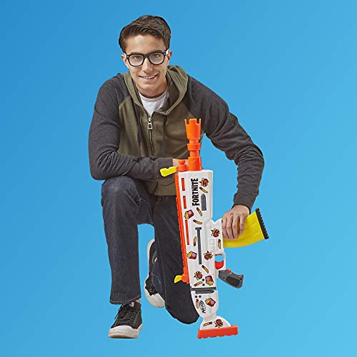 Nerf Fortnite AR-Durrr Burger Motorized Blaster - Customizing Stickers, 20 Darts, 10-Dart Clip - for Youth, Teens, Adults (Amazon Exclusive)