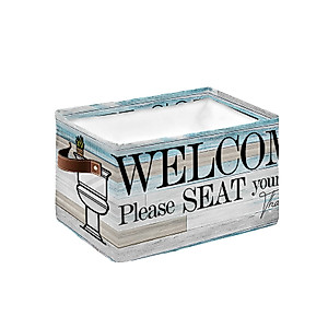Storage Bins Cubes Waterproof Storage Basket, Welcome Please Seat Yourself Foldable Storage Bags for Shelf Closet Clothes Storage Organizers with Handles 15x11x9.5 in Vintage Wooden Plank