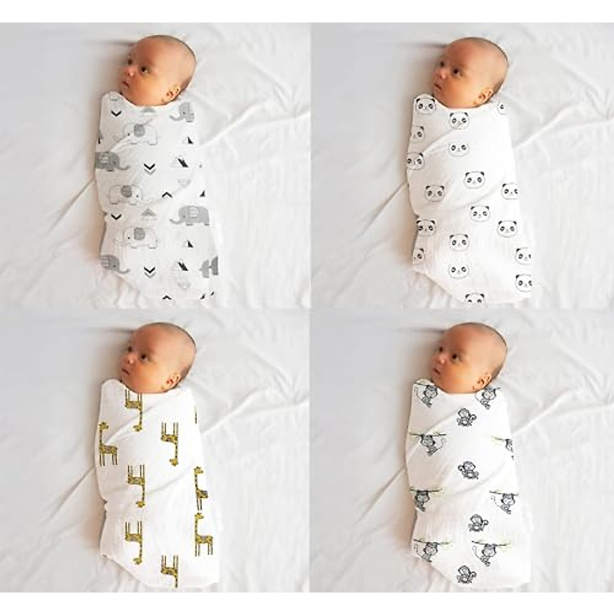 100% Muslin Swaddle Blankets,Baby Swaddling Blankets for New Born, Baby Receiving Blankets Unisex, Soft, Warm and Cosy Baby Blankets Pack of 4, Size 47 x 47 inches,Gift for New Mom Animal Cloud