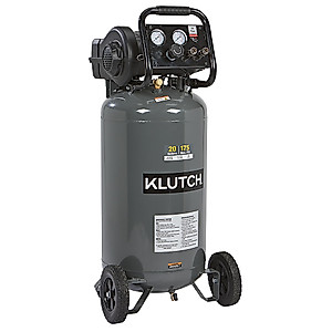 Klutch Portable Air Compressor, Workshop Air Compressor With Oil-Less Pump, 2 HP Motor, Thermal Overload Protection, Rubber Foot Stabilizers, 20 Gallon Garage Air Compressor