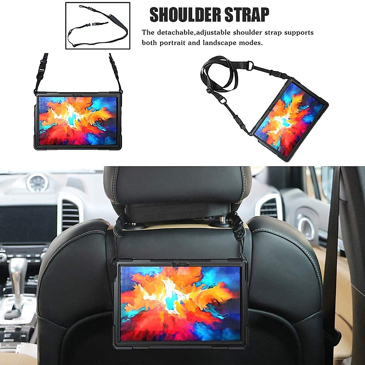 Junfire Shockproof Case for Lenovo Tab P11 Plus/P11 (2021/2020), Lenovo Tab P11 Plus/P11 Heavy Duty Rugged Case 11 inch with Hand Strap Kickstand Shoulder Belt for TB-J606F/TB-J606X/TB-J616F-Black