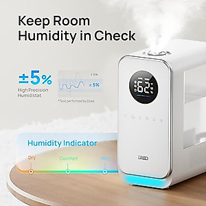 Dreo Humidifiers for Bedroom, Top-filled Smart Quiet Cool Mist Humidifier for Large Room, 50 Hours Runtime for Home, Indoor Plants, Oil Diffuser & Nightlight for Baby Nusery, 5L, with Alexa/Google