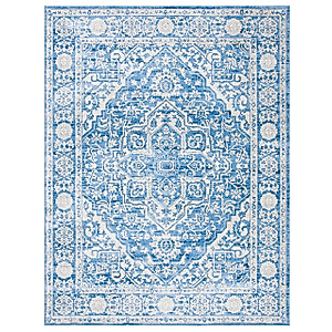 SAFAVIEH Brentwood Collection Area Rug - 8' x 10', Ivory & Navy, Medallion Distressed Design, Non-Shedding & Easy Care, Ideal for High Traffic Areas in Living Room, Bedroom (BNT832A)