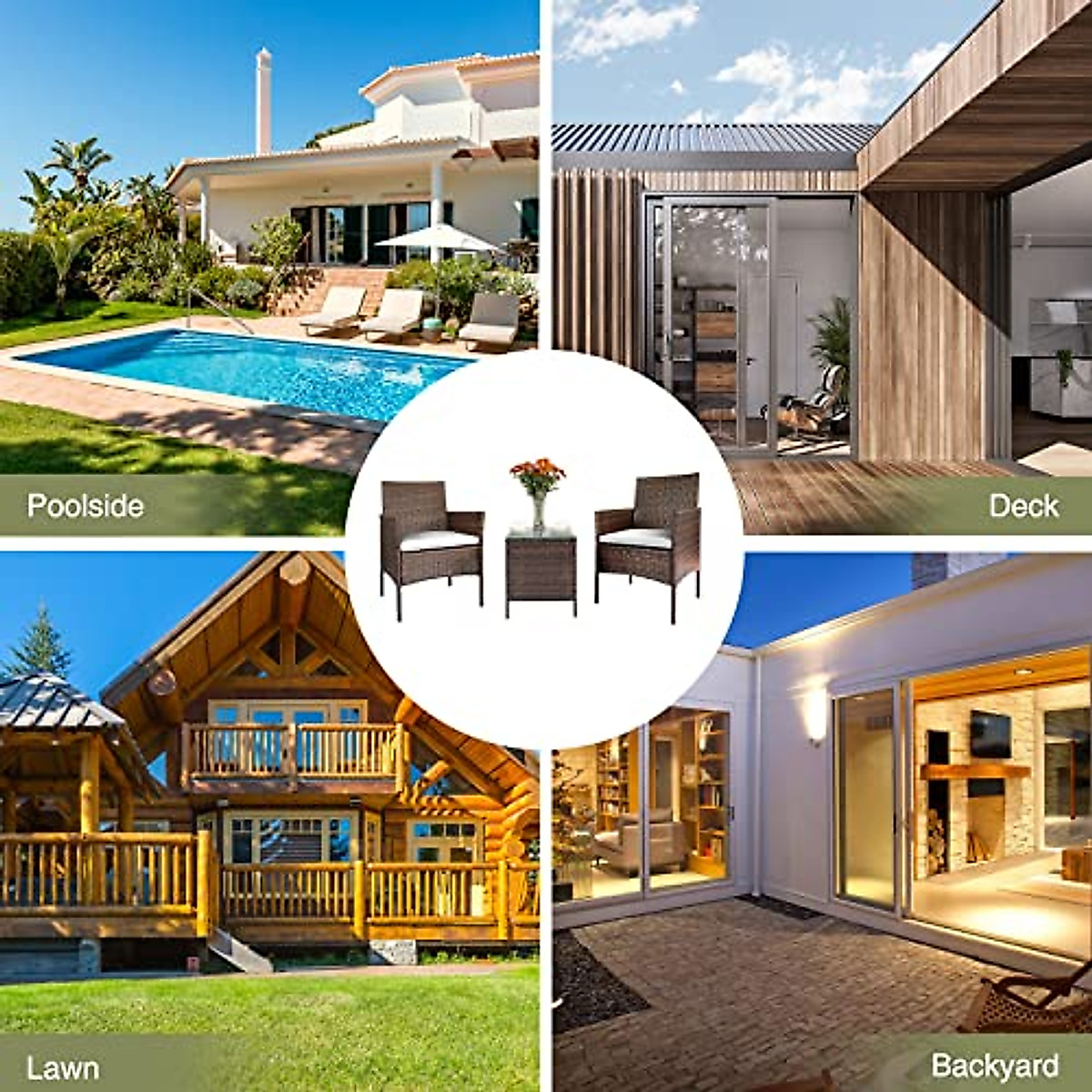 3 Pieces Patio Furniture Sets PE Rattan Wicker Chairs with Table Outdoor Garden Porch Furniture Sets Bistro Set Conversation Sets Garden Furniture for Yard Backyard Lawn Porch Poolside Balcony