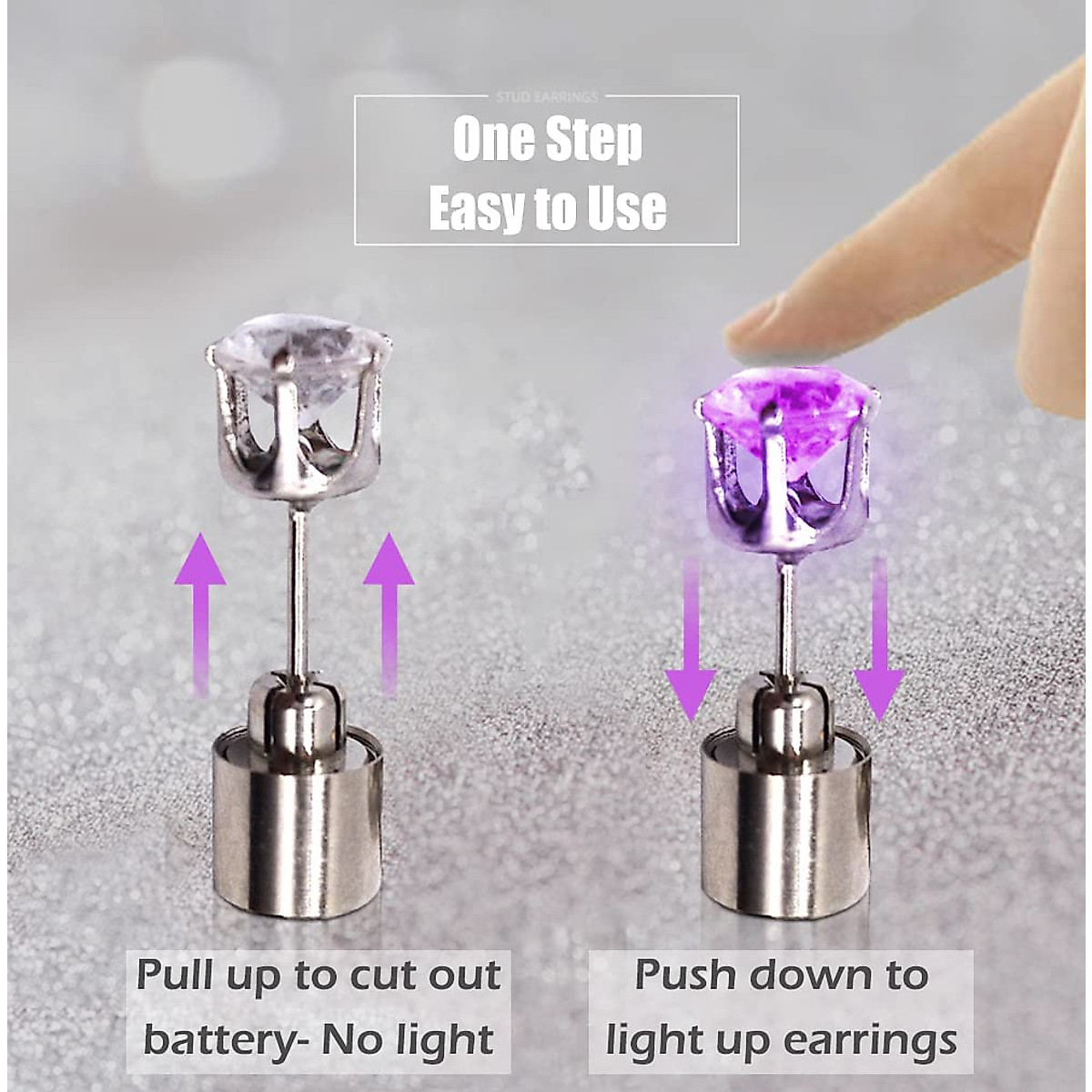 IC ICLOVER LED Earrings, Shiny Glowing LED Lighting Up Stylish Earring Studs Crown Shap Ear Drop Stud, Valentine's Day New Year Wedding Rave Dance Party Decoration Gifts for Women Men Boy Girls-Purple