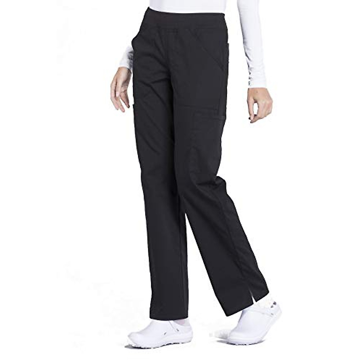 CHEROKEE Workwear Professionals Women Scrubs Pant Mid Rise Straight Leg Pull-on Cargo WW170, M, Black
