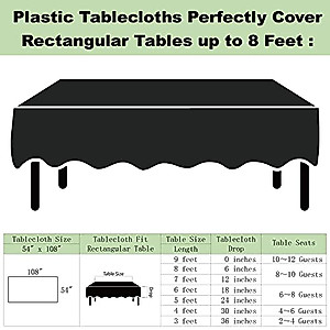Plastic Black Tablecloths 3 Pack Disposable Table Covers 54 x 108 Inches Pitch Onyx Black Table Cloths for Parties Birthdays Weddings Anniversary BBQ Picnic, Fits 6 to 8 Foot Rectangle Tables