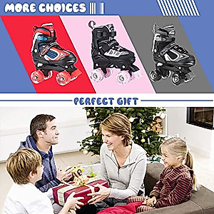 Nattork Kids Roller Skates for Boys Girls, 4 Sizes Adjustable Quad Skates with Light up Wheels,Best Gift for Beginners Outdoor Sports