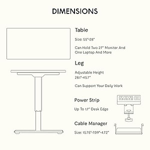 FLEXISPOT EN2 Whole-Piece Standing Desk with Clamp Power Strip, 55 x 28 Electric Stand Up Height Adjustable Desk with Cable Management (Black Frame + 55" Rustic Brown Desktop, 2 Packages)