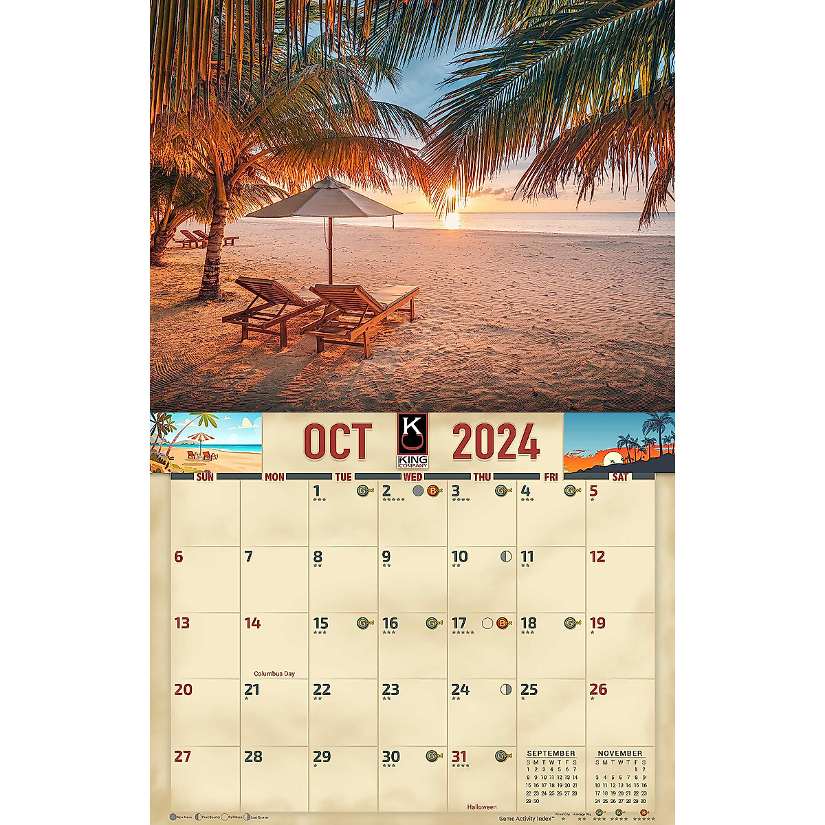 2024 Beaches Scenic Wall Calendar 16-Month X-Large Size 14x22, Best Beach Paradise Calendar by The KING Company-Monster Calendars