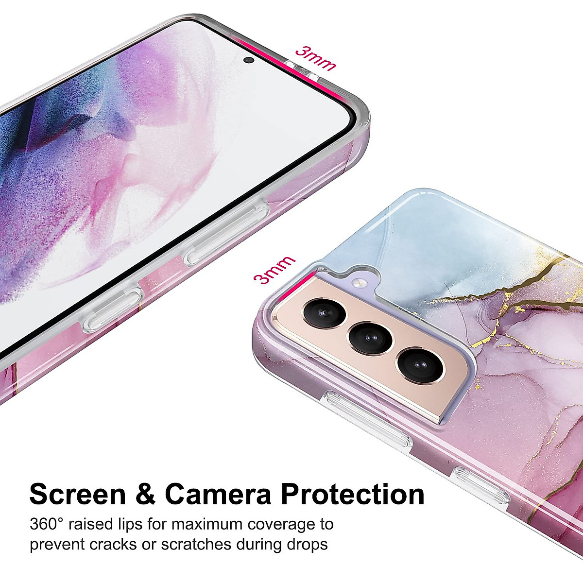 JIAXIUFEN Galaxy S21 Case Gold Electroplated Glitter Marble Slim Shockproof TPU Soft Rubber Silicone Cover Phone Case for Samsung Galaxy S21 5G 6.2 inch 2021 Purple Blue