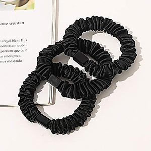 Silk Hair Ties Satin Scrunchies - Black Small Mini Scrunchy for Women Thick Hair Accessories Cute Soft No Slip Hair Elastics Ponytail Holder for Curly Hair No Damage Hairties Gift for Girls