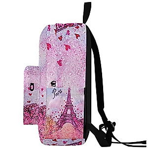 ZzWwR Unisex Paris Postcard Eiffel Tower in Hearts Large Laptop Backpack Durable Travel Computer Bag Portable Shoulders Bag for Books Work Daily