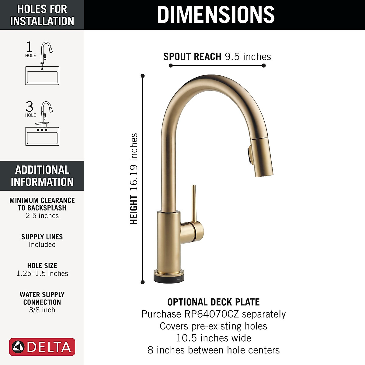 Delta Faucet Trinsic Touch Kitchen Faucet with Touchless Technology, Kitchen Faucet with Pull Down Sprayer, Gold Kitchen Sink Faucet, Touchless Kitchen Faucet, Champagne Bronze 9159TL-CZ-DST