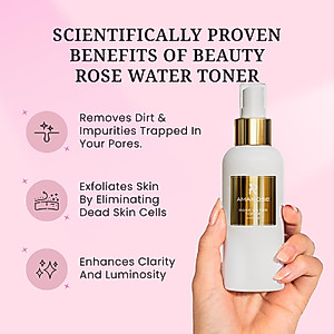 Amarose Rose Water Spray for Face - Revitalizing, Facial Toner - Rose Water for Face - Rose Water Toner - All Skin Types - Hydrating Toner - Rosewater, Face Spray, Face Mist with Hyaluronic Acid