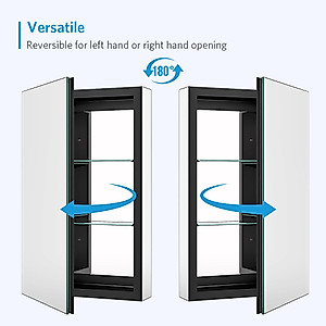 Quavikey Medicine Cabinet with Aluminum Recessed or Surface Mount Bathroom Mirror with Storage 16x26 Inch, Black